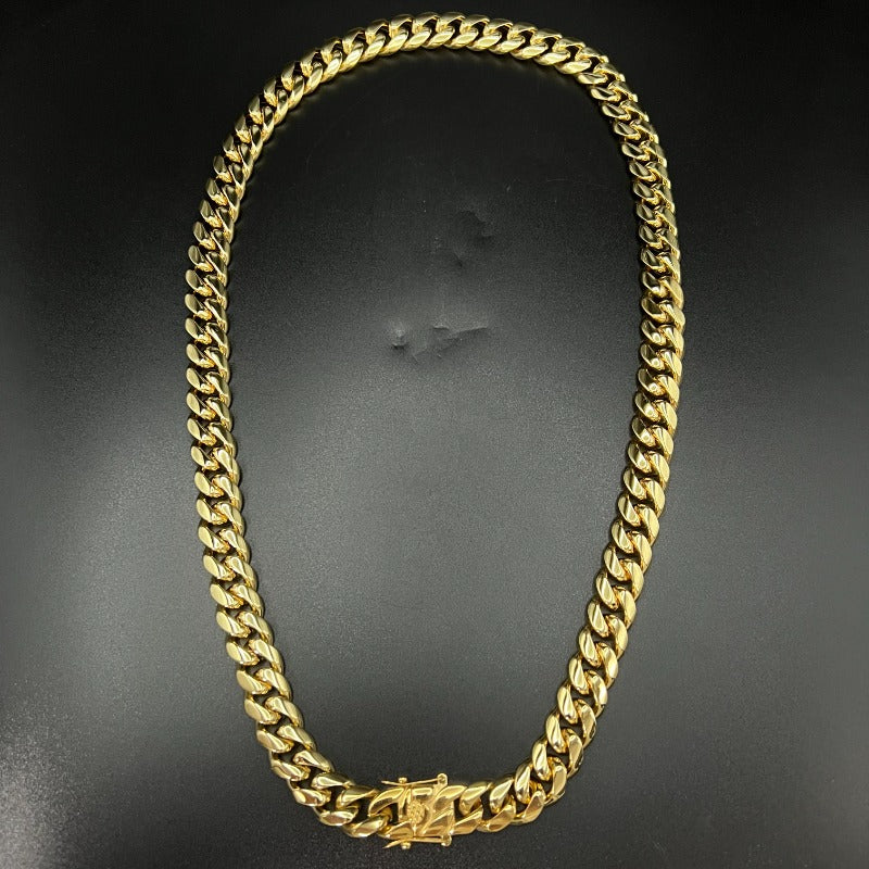 14mm 18K Gold 5-Time Plated Premium Durable Cuban Chain(Stylish Buckle ...