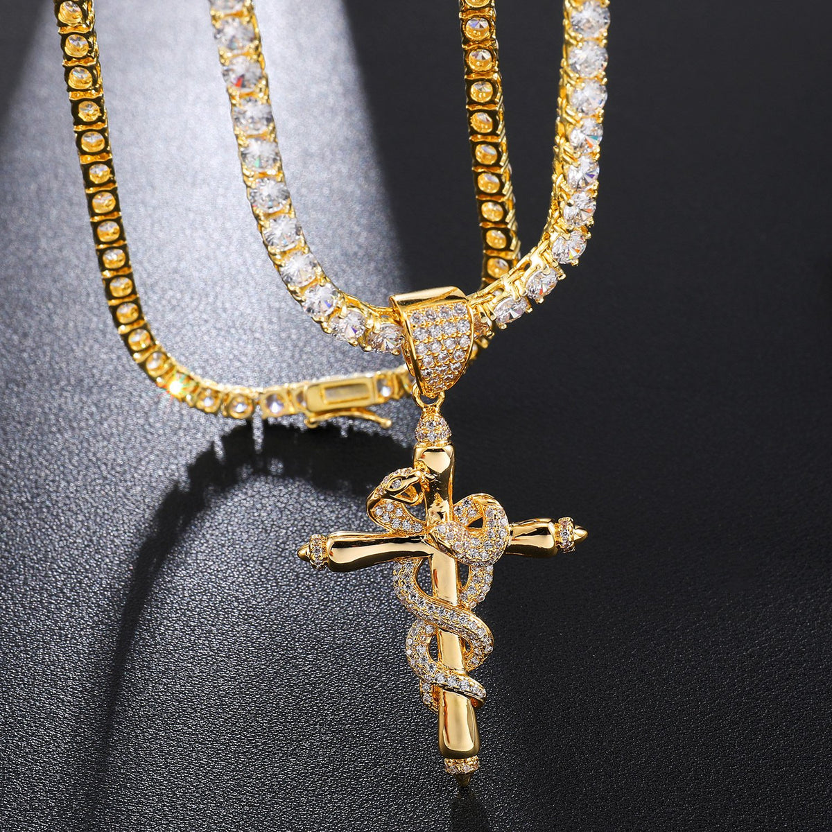 18K Gold Plated Icy Snake Stainless Steel Cross Pendant – Crazycoolchain