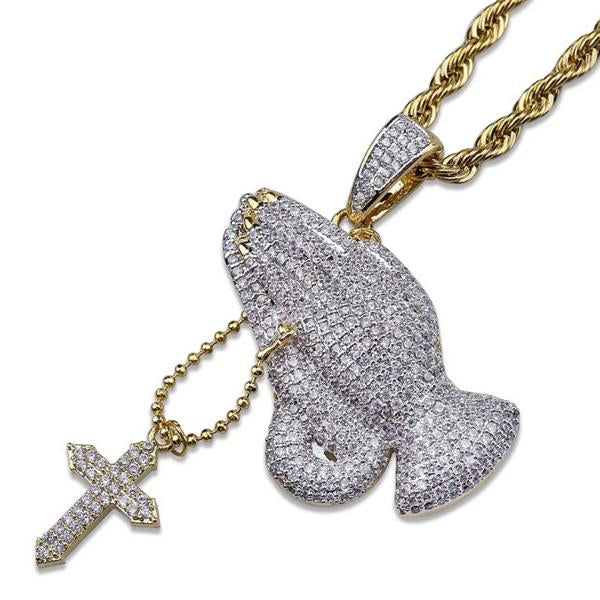 Iced Bling Bling Christian Cross Prayer Gesture Pendant – Crazycoolchain