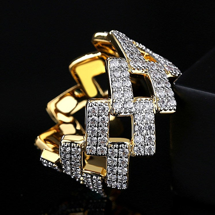 13.5mm Geometrical Iced Cuban Ring – Crazycoolchain
